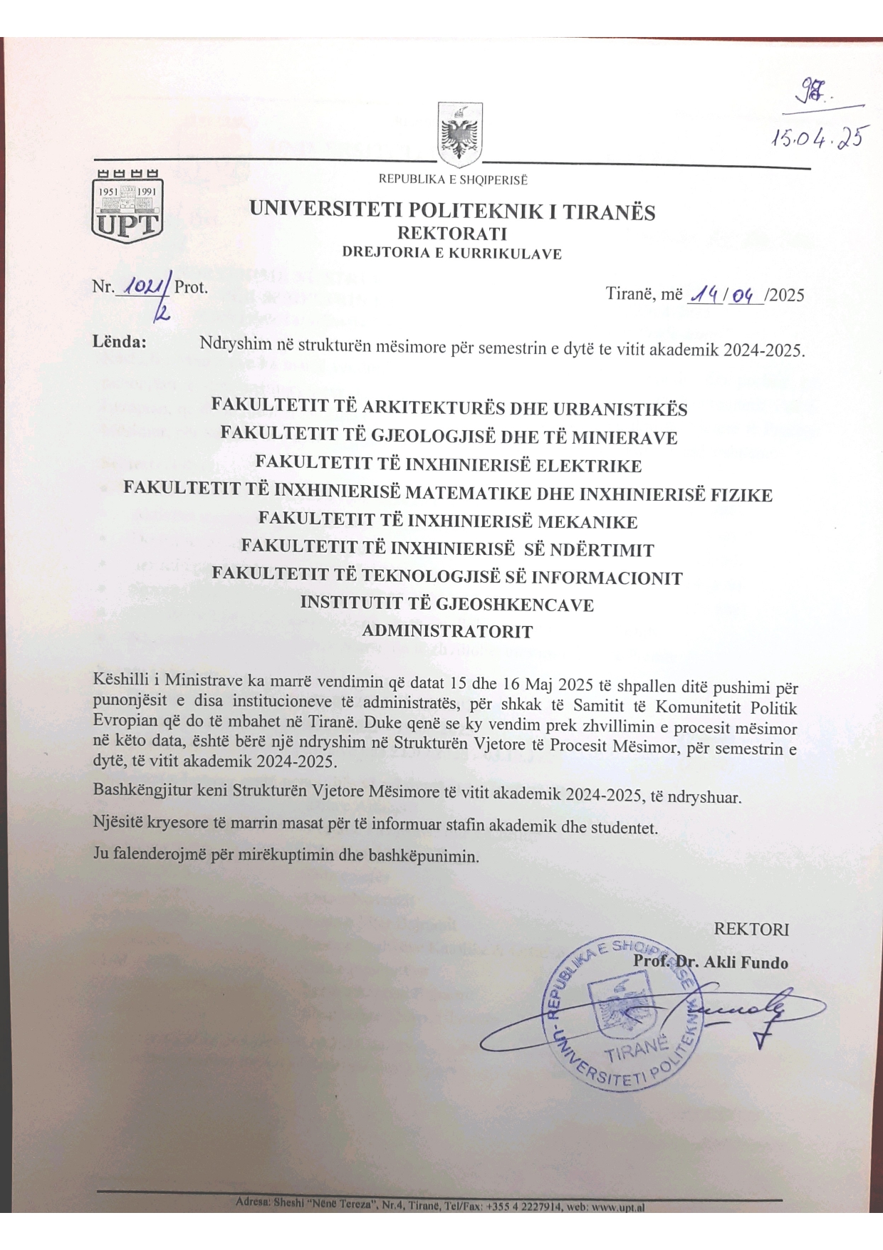 Njoftim: Ndryshime në Strukturën Vjetore të Procesit Mësimor të ...